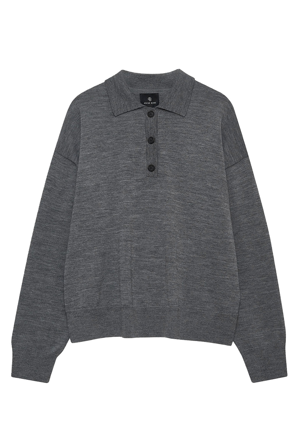 ANINE BING | Lee Polo Sweater in Heather Grey | shopzane – Zane